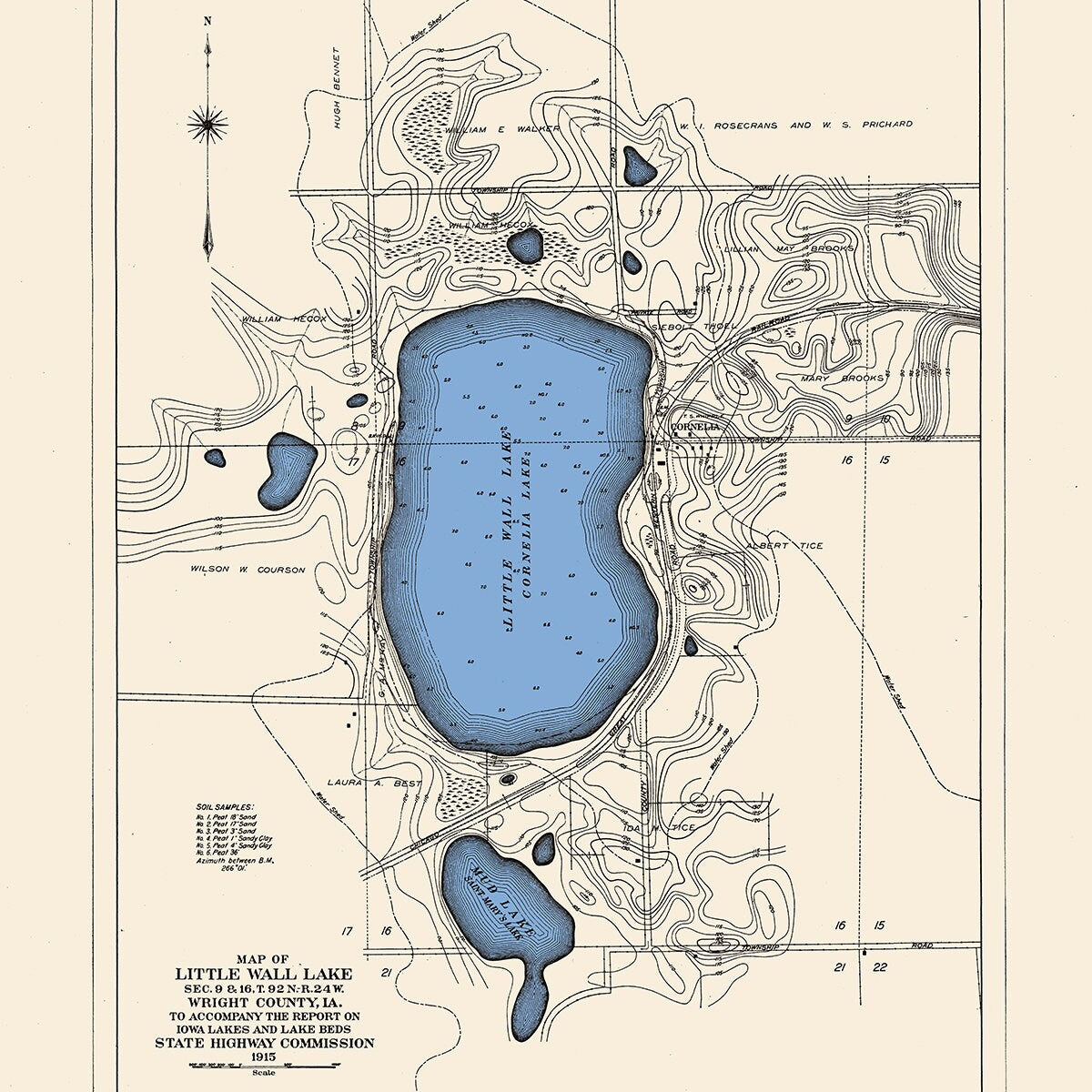 1915 Map of Little Wall Lake & Mud Lake Wright County Iowa ...