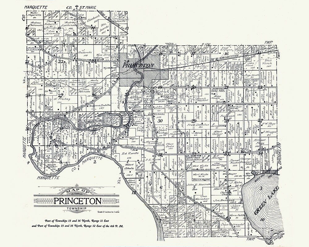 1923 Map of Princeton Township Green Lake County Wisconsin ...