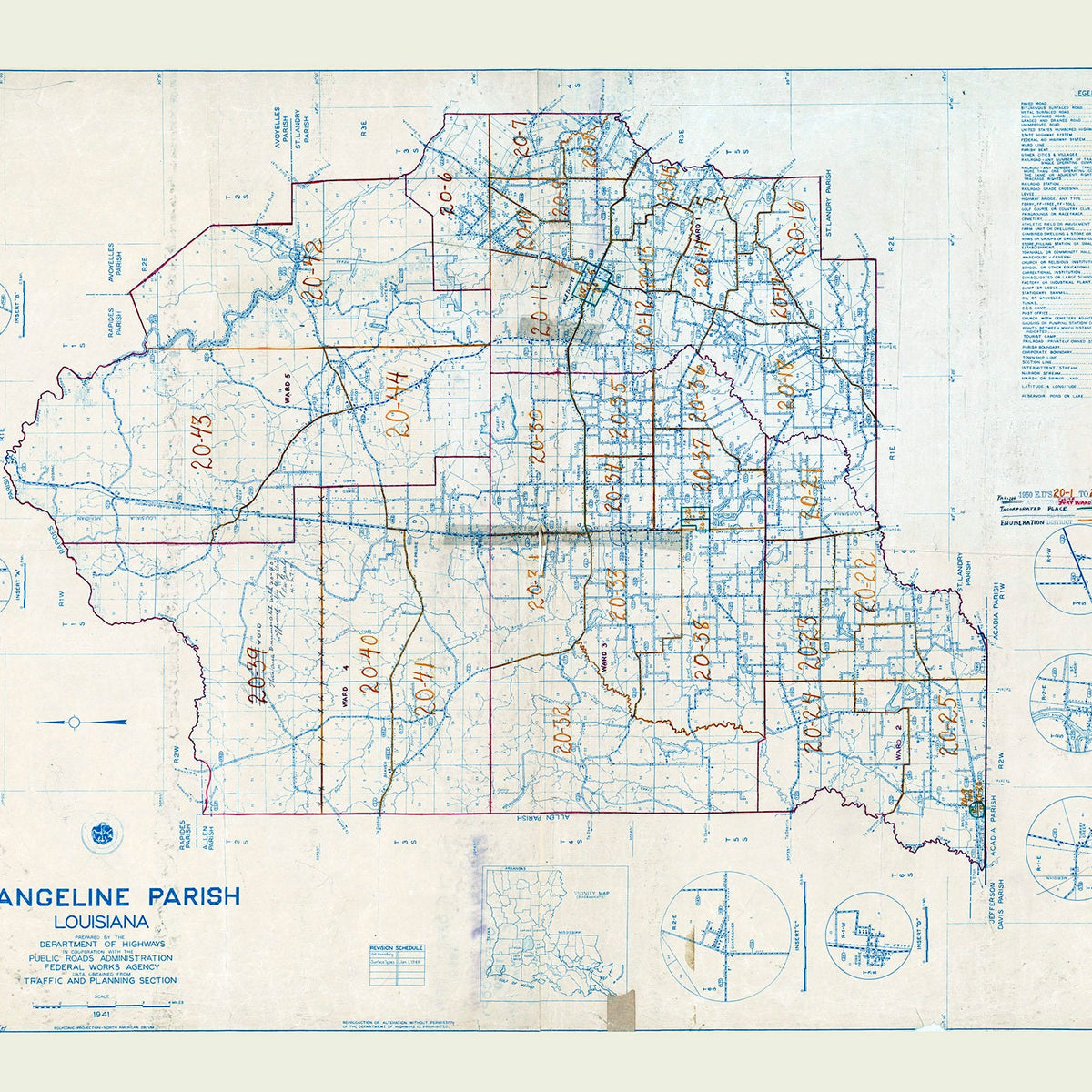 1950 Map of Evangeline Parish Louisiana – Genealogical Surveyor