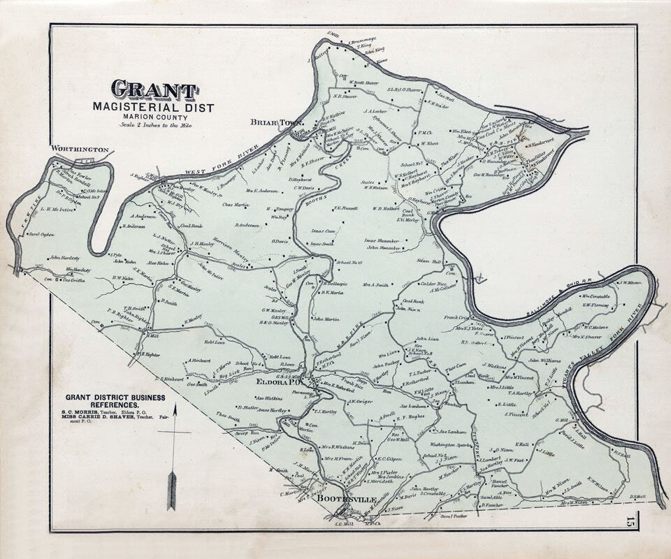 1886 Map of Grant Township Marion County West Virginia – Genealogical ...