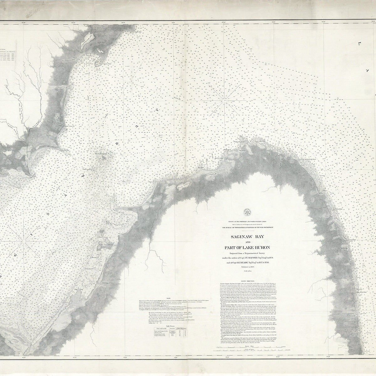 1860 Nautical Chart Map of Saginaw Bay and Part of Lake Huron ...