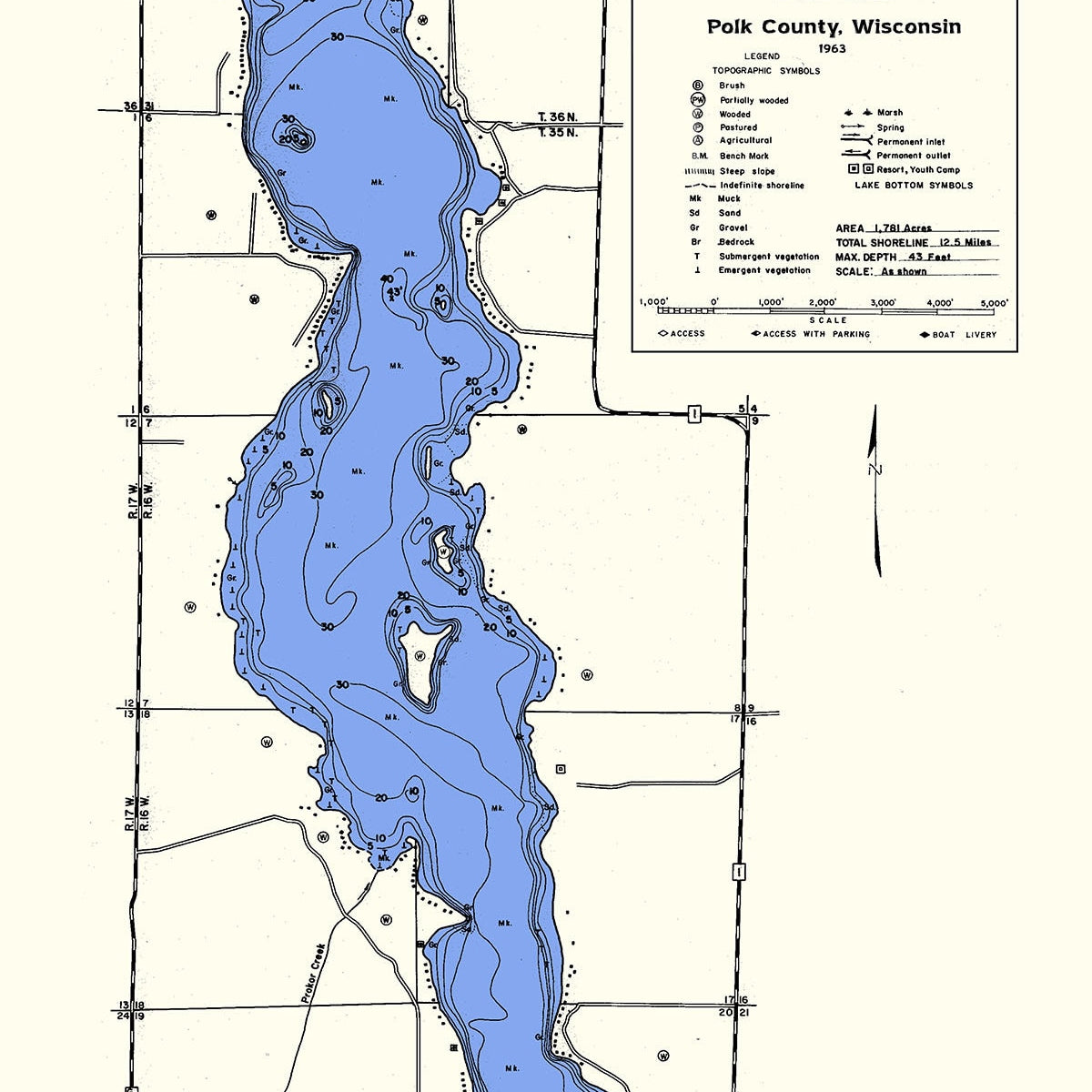 1963 Map of Bone Lake Polk County Wisconsin – Genealogical Surveyor