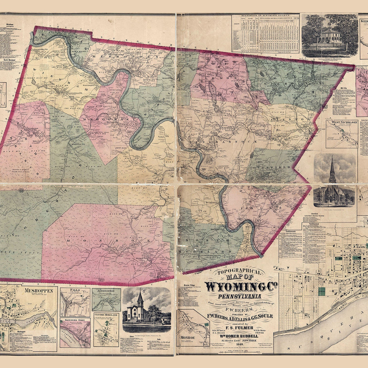 1869 Map of Wyoming County Pa from actual surveys – Genealogical Surveyor