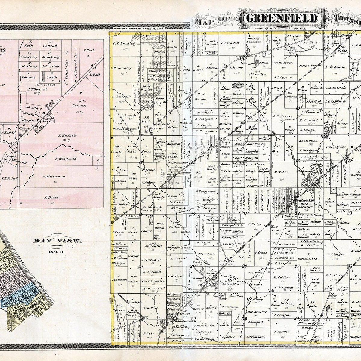 1876 Map of Greenfield Township Milwaukee County Wisconsin ...