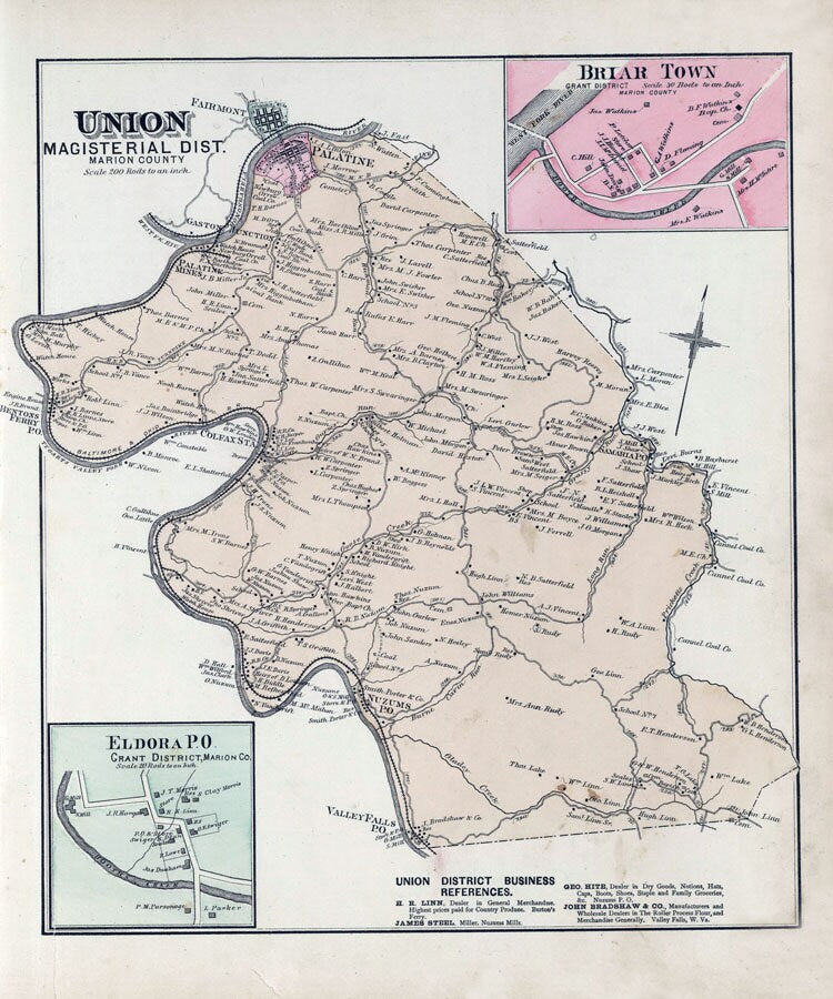 1886 Map of Union Township Marion County West Virginia – Genealogical ...