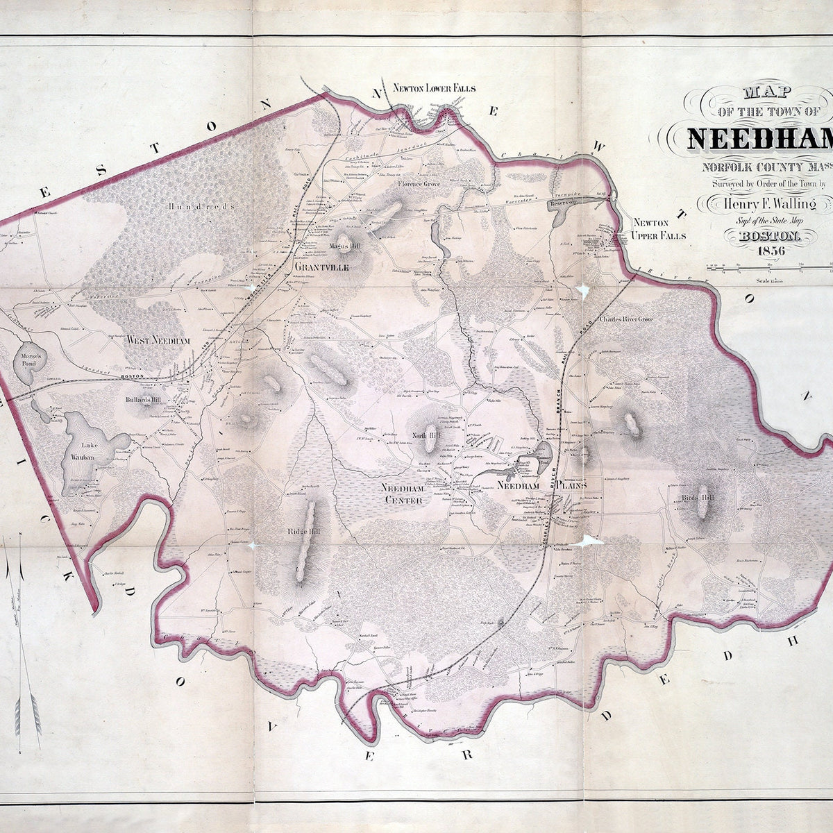 1856 Town Map of Needham Norfolk County Massachusetts – Genealogical ...