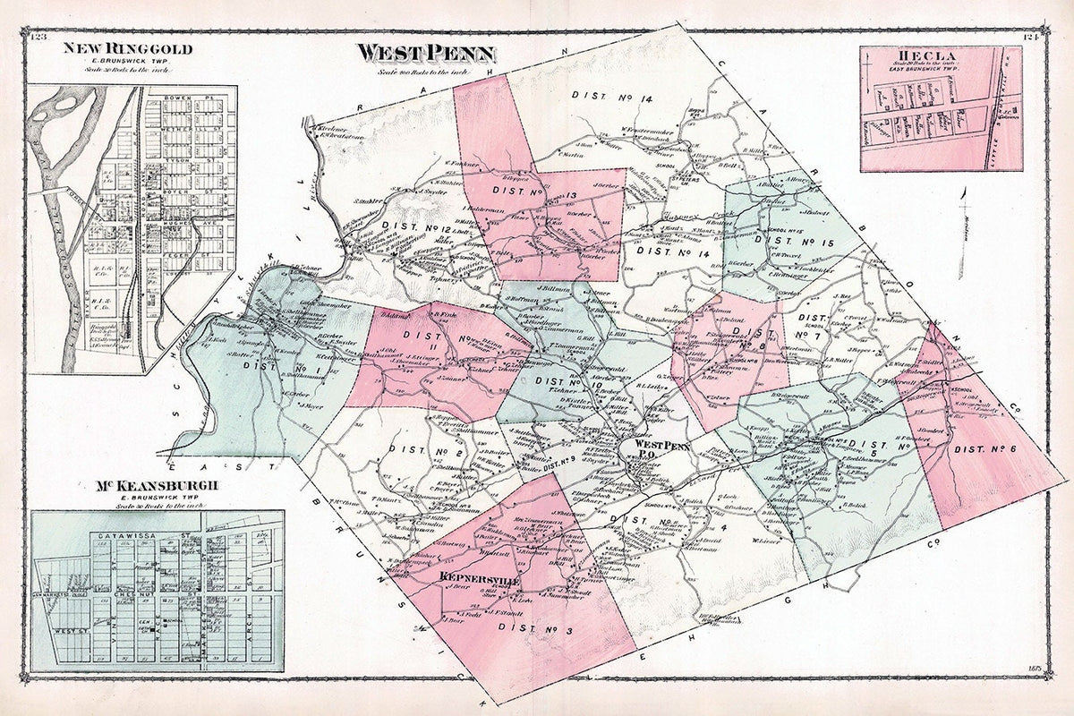 1875 Map of West Penn Township Schuylkill County Pennsylvania ...