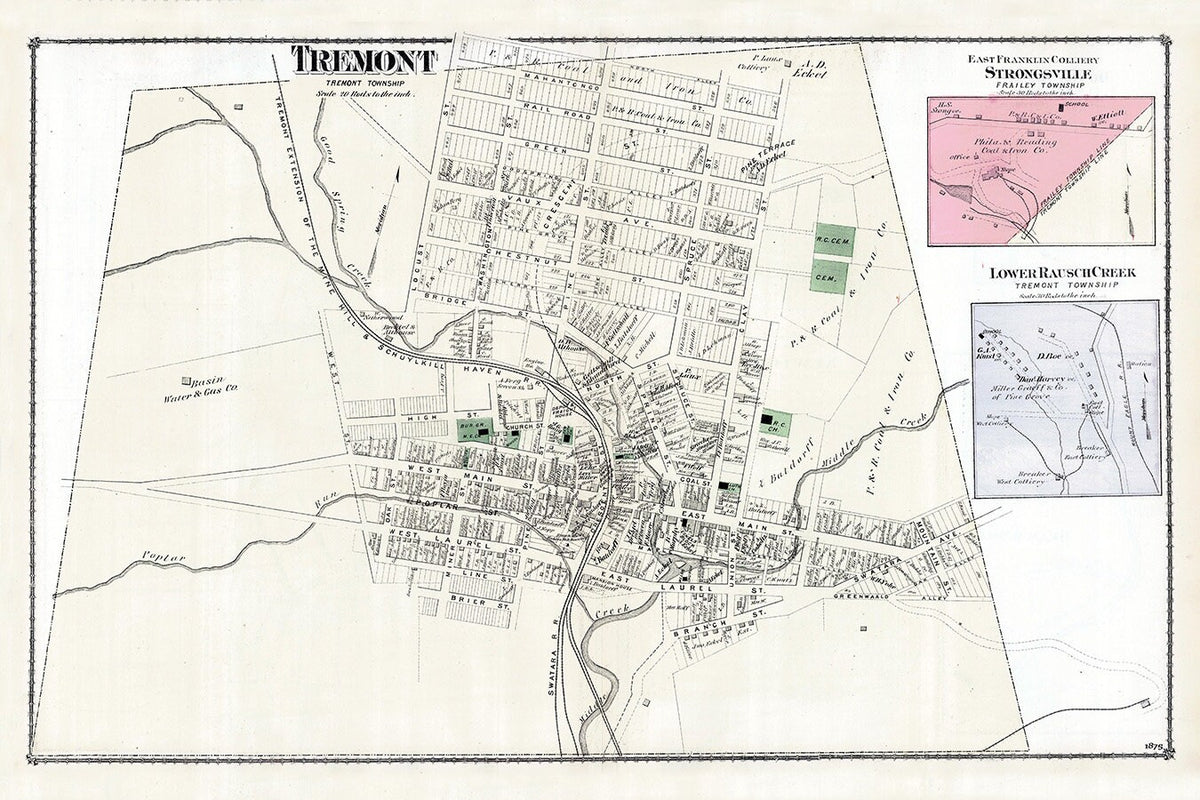 1875 Town Map of Tremont Schuylkill County Pennsylvania – Genealogical ...
