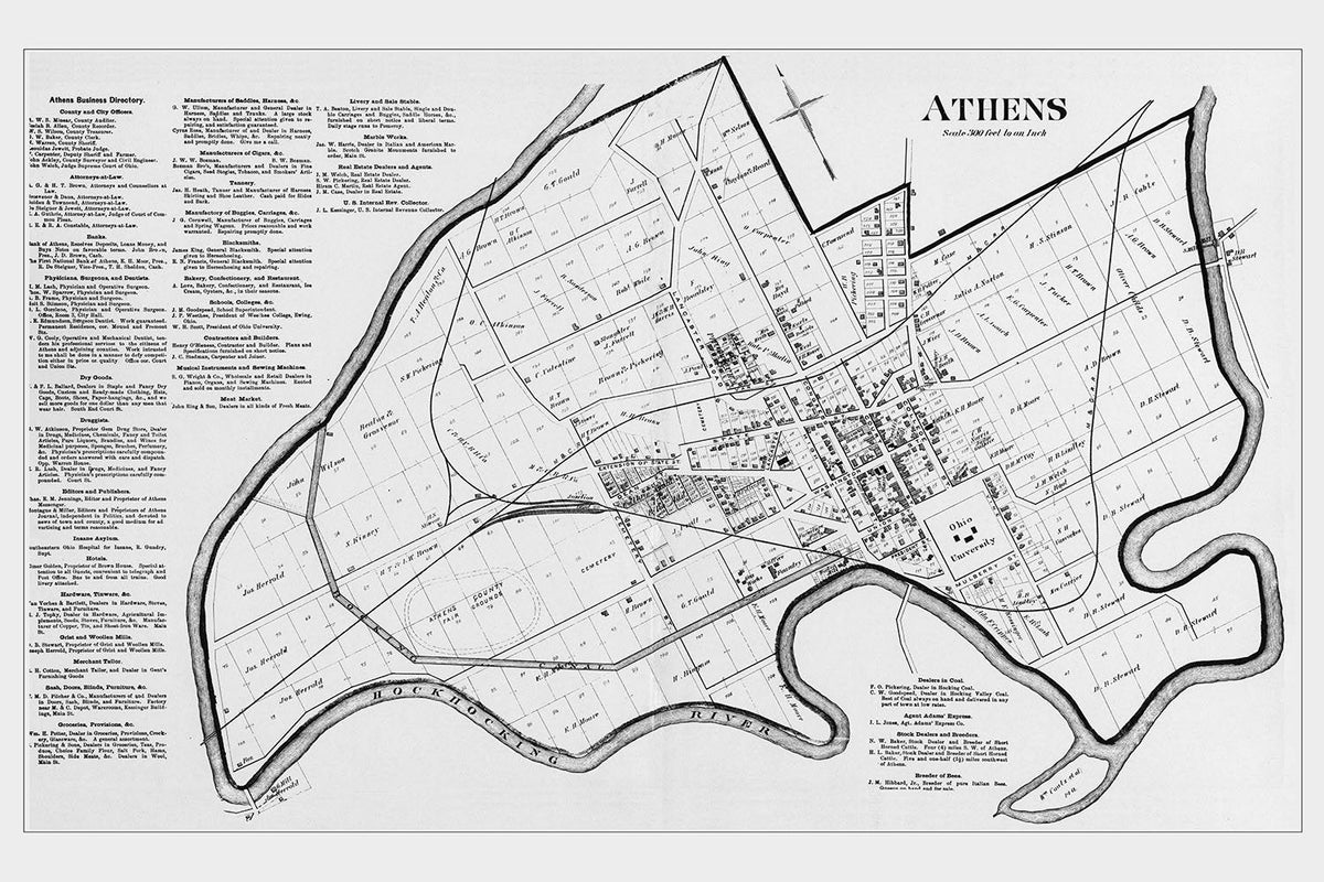 1875 Town Map of Athens Ohio – Genealogical Surveyor