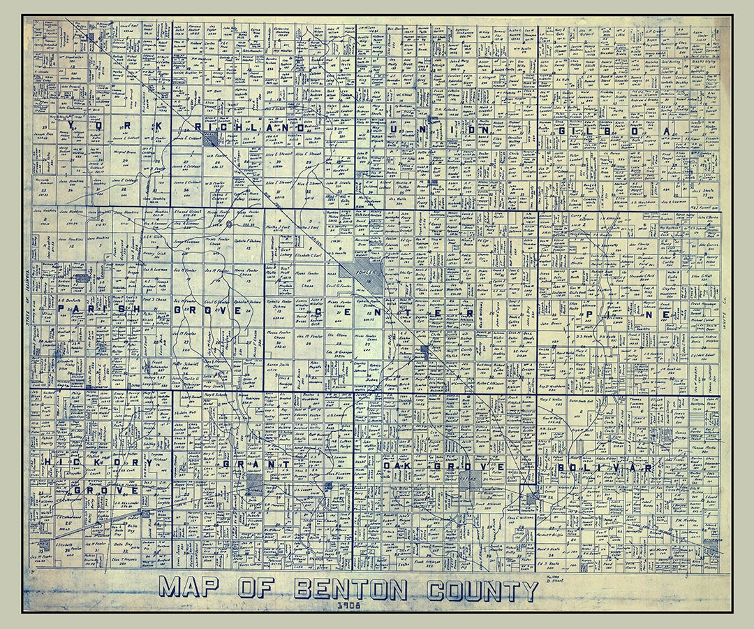 1908 Map of Benton County Indiana – Genealogical Surveyor