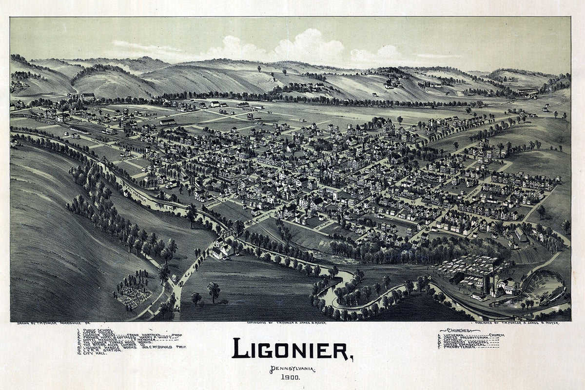 1900 Panoramic Map of Ligonier Westmoreland County Pennsylvania ...