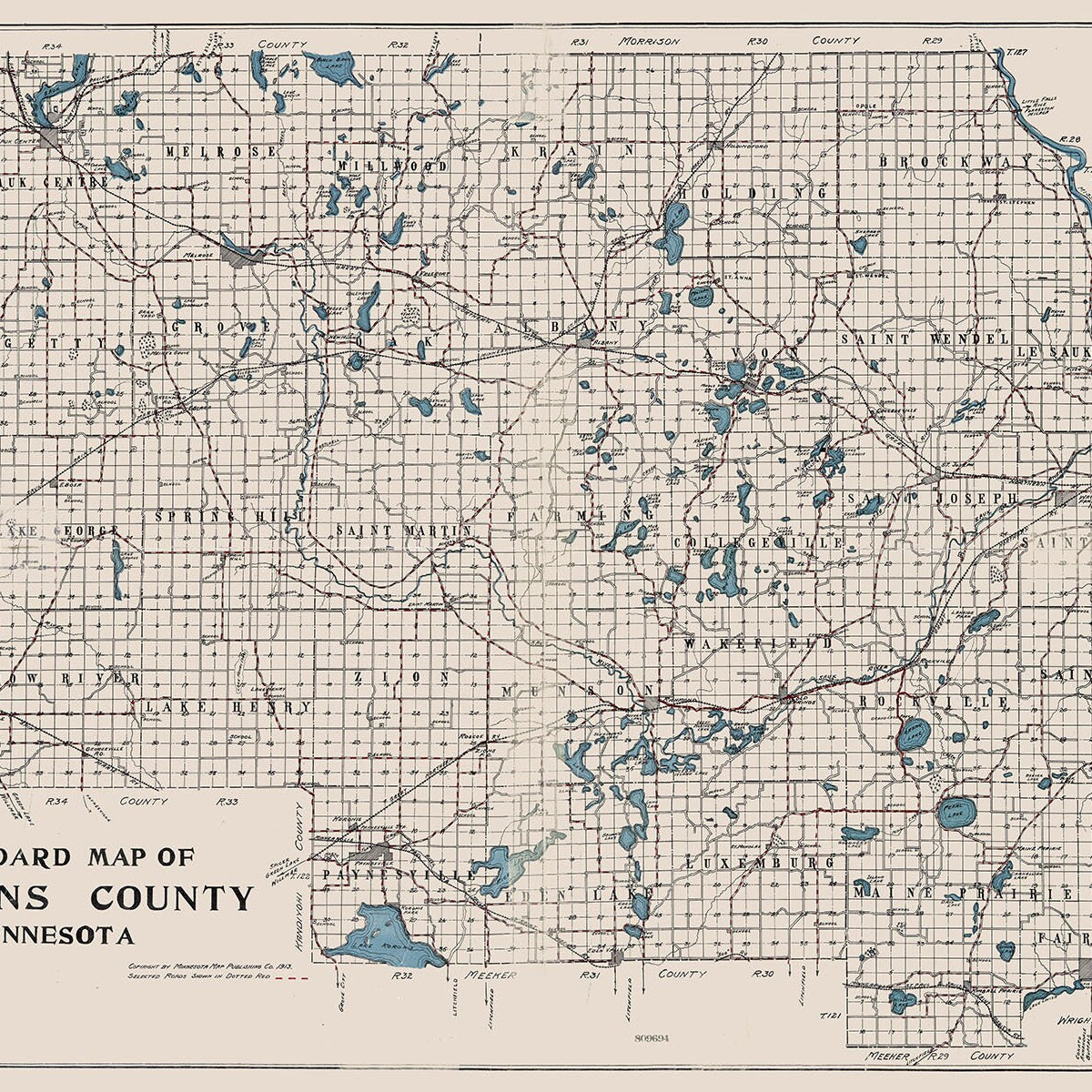 1913 Map of Stearns County Minnesota – Genealogical Surveyor