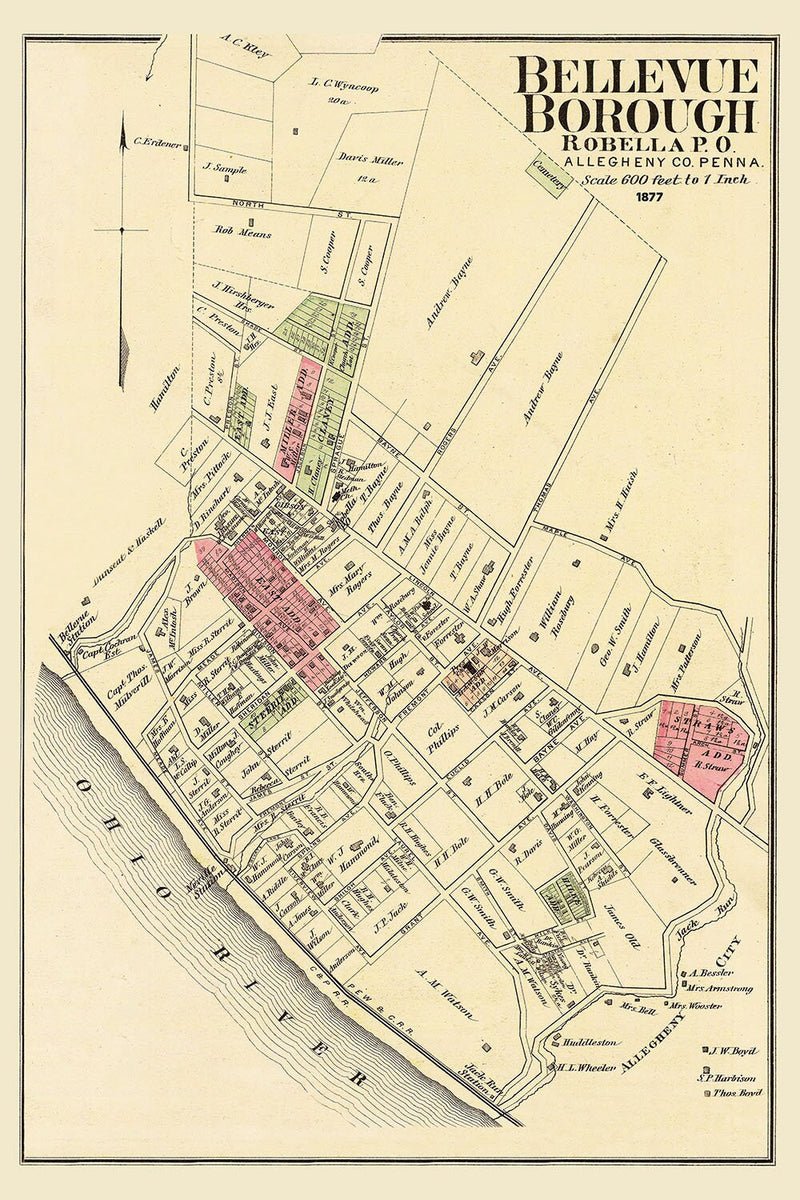 1877 Town Map of Bellevue Borough Allegheny County Pennsylvania ...
