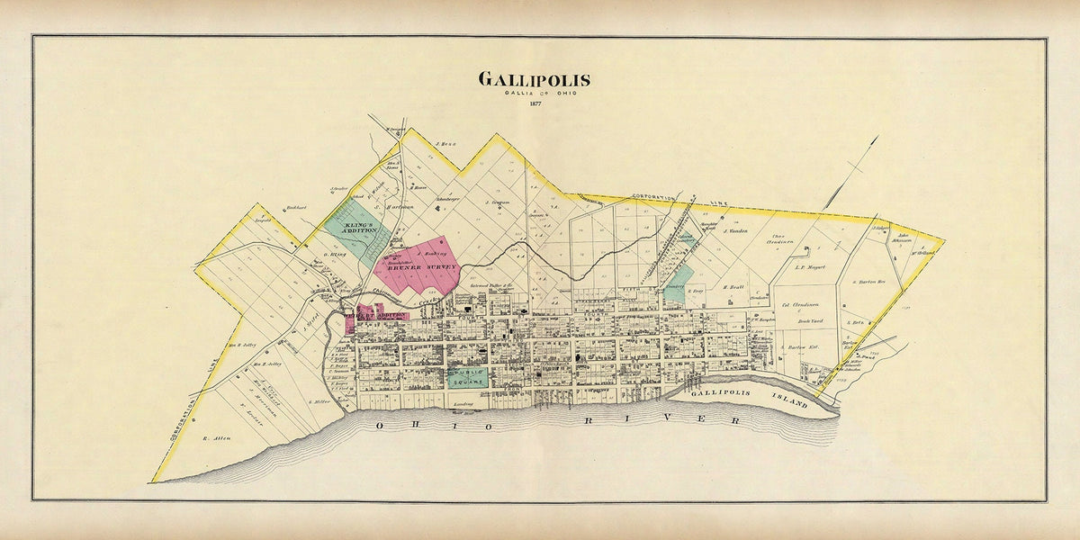 1877 Town Map of Gallipolis Gallia County Ohio – Genealogical Surveyor