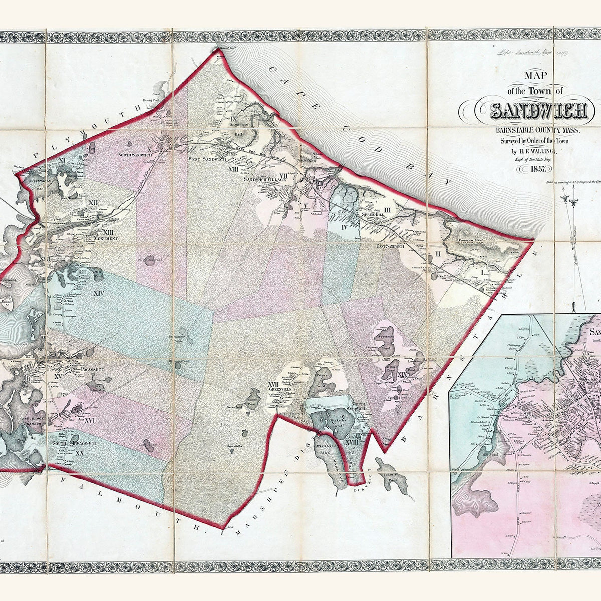 1857 Town Map of Sandwich Barnstable County Massachusetts ...