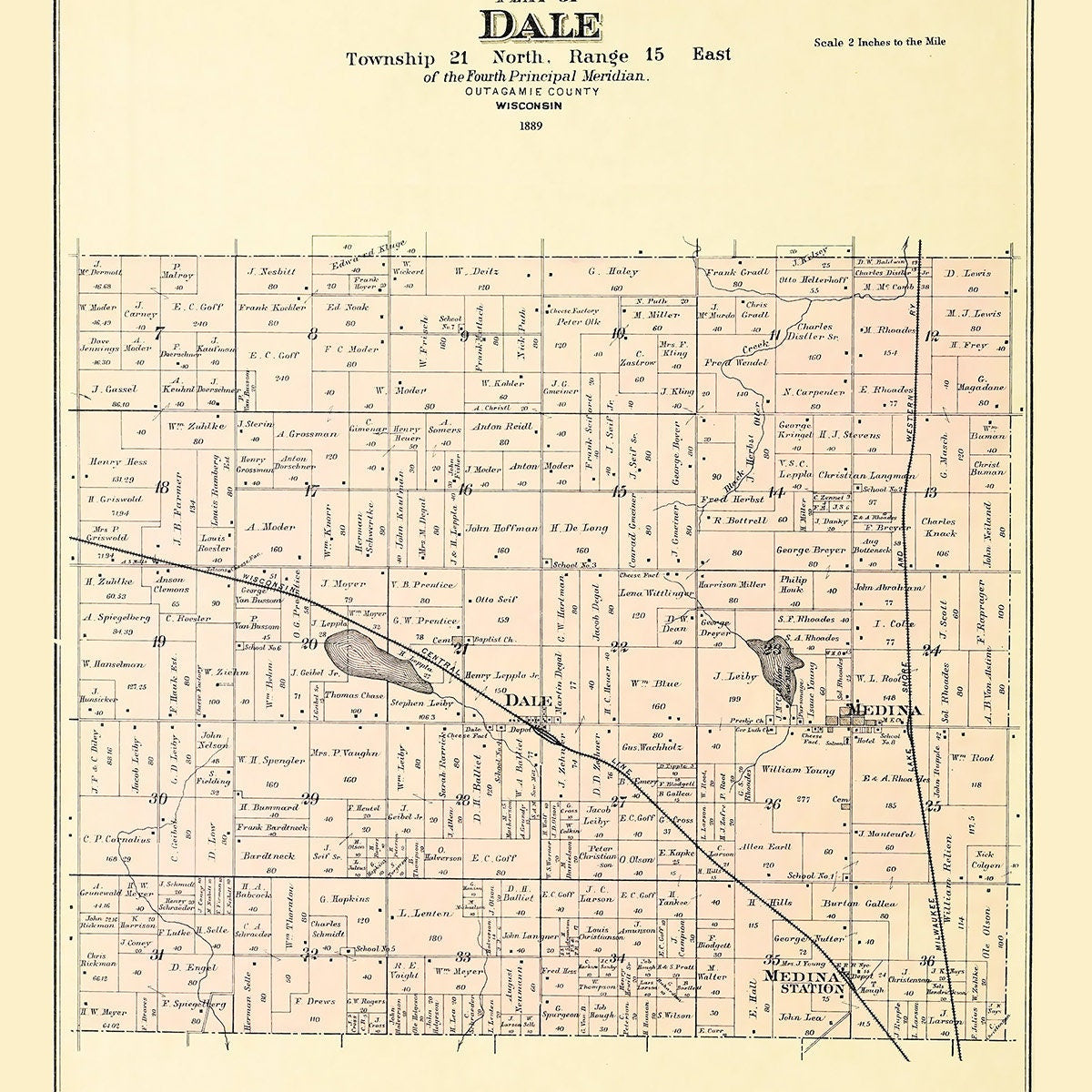 1889 Map of Dale Township Outagamie County Wisconsin – Genealogical ...