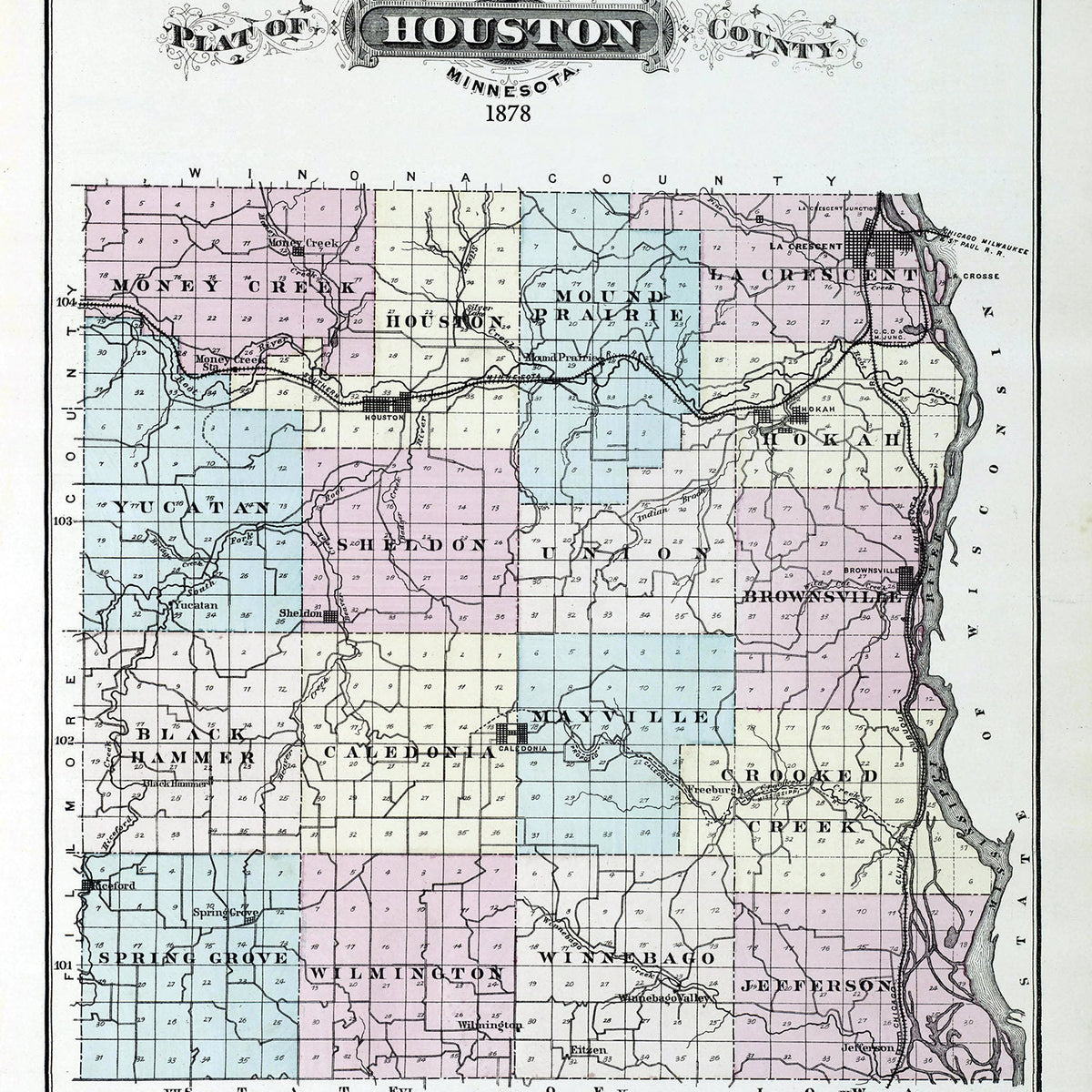 1878 Map of Houston County Minnesota – Genealogical Surveyor