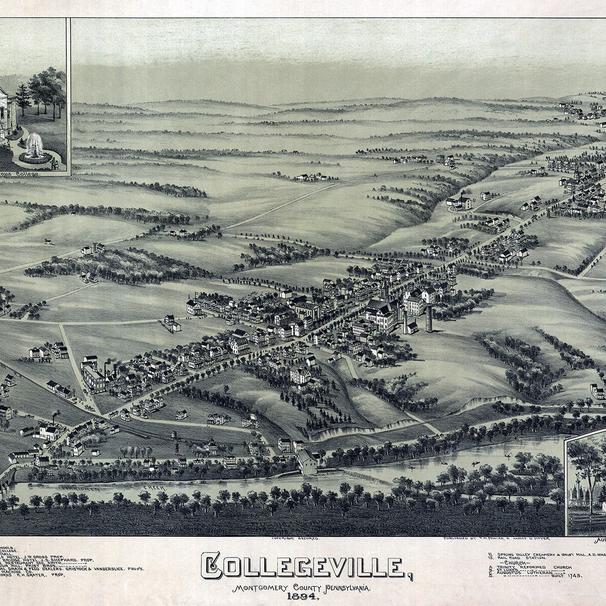 1894 Panoramic Map of Collegeville Montgomery County Pennsylvania ...
