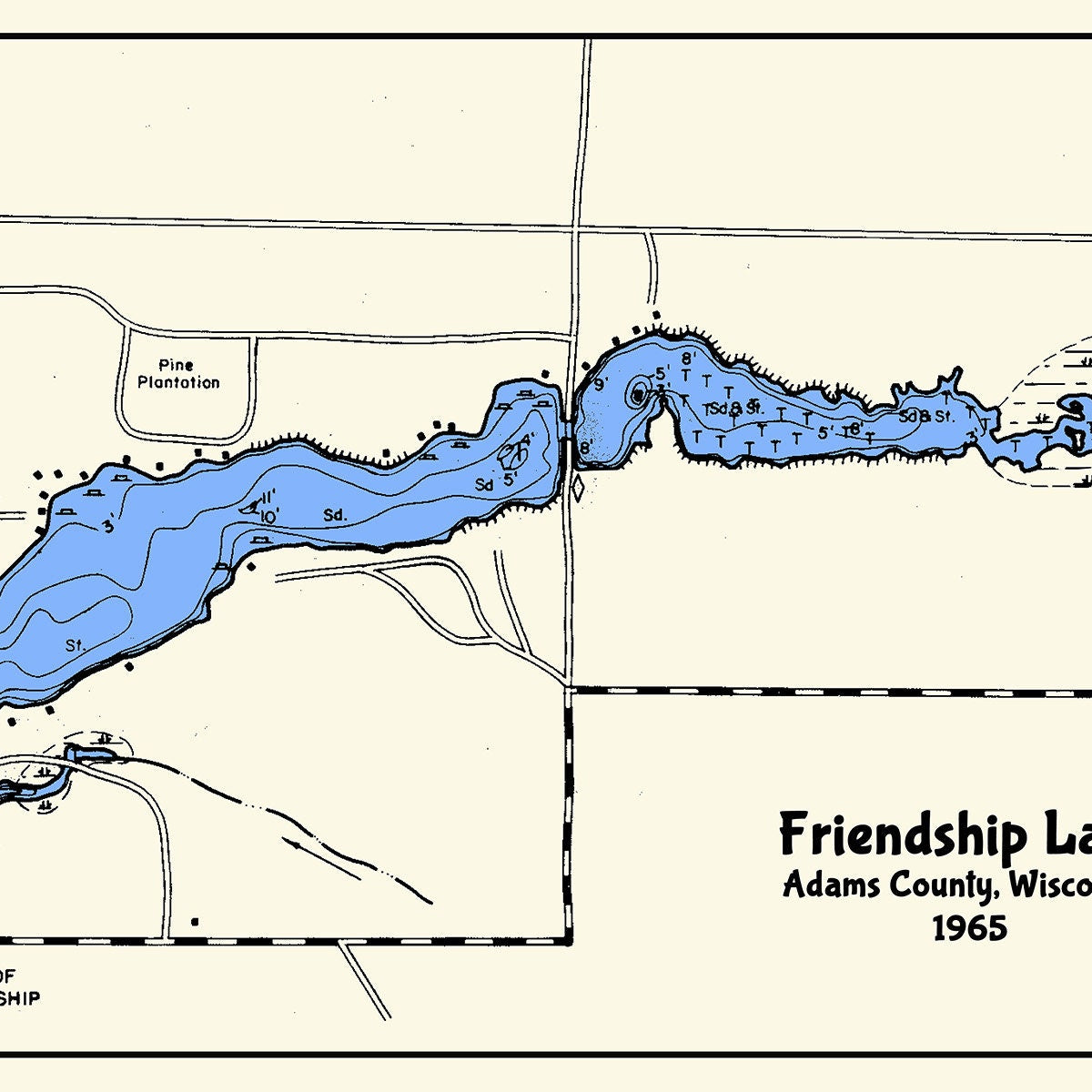 1965 Map of Friendship Lake Adams County Wisconsin – Genealogical Surveyor