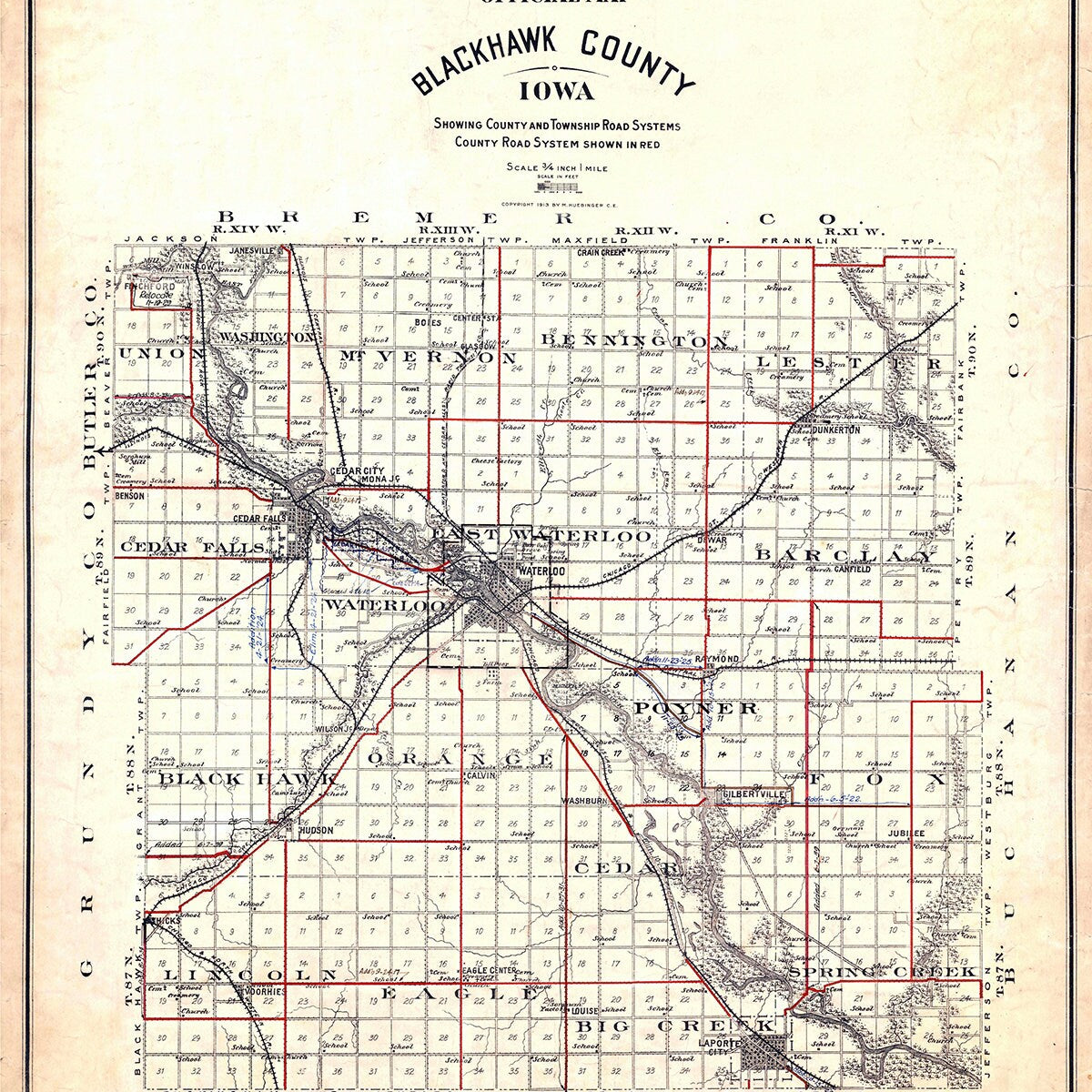 1913 Map of Blackhawk County Iowa – Genealogical Surveyor