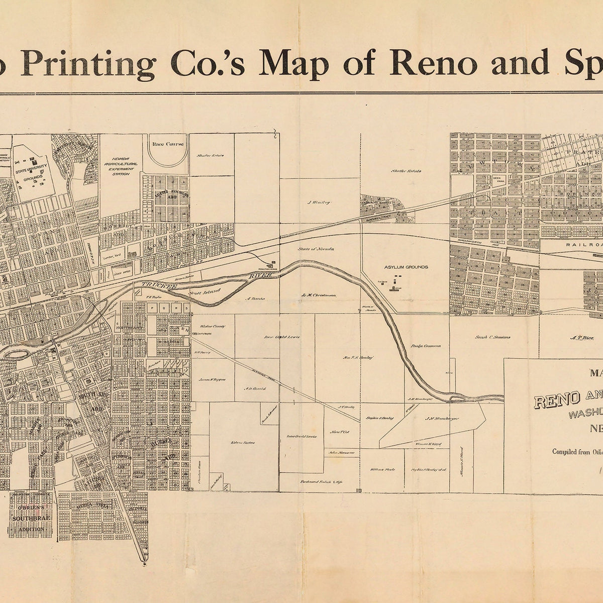 1907 Map of Reno and Sparks Washoe County Nevada – Genealogical Surveyor