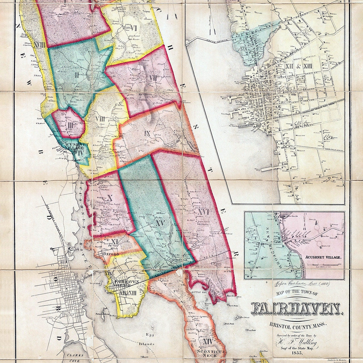 1855 Town Map of Fairhaven Bristol County Massachusetts – Genealogical ...