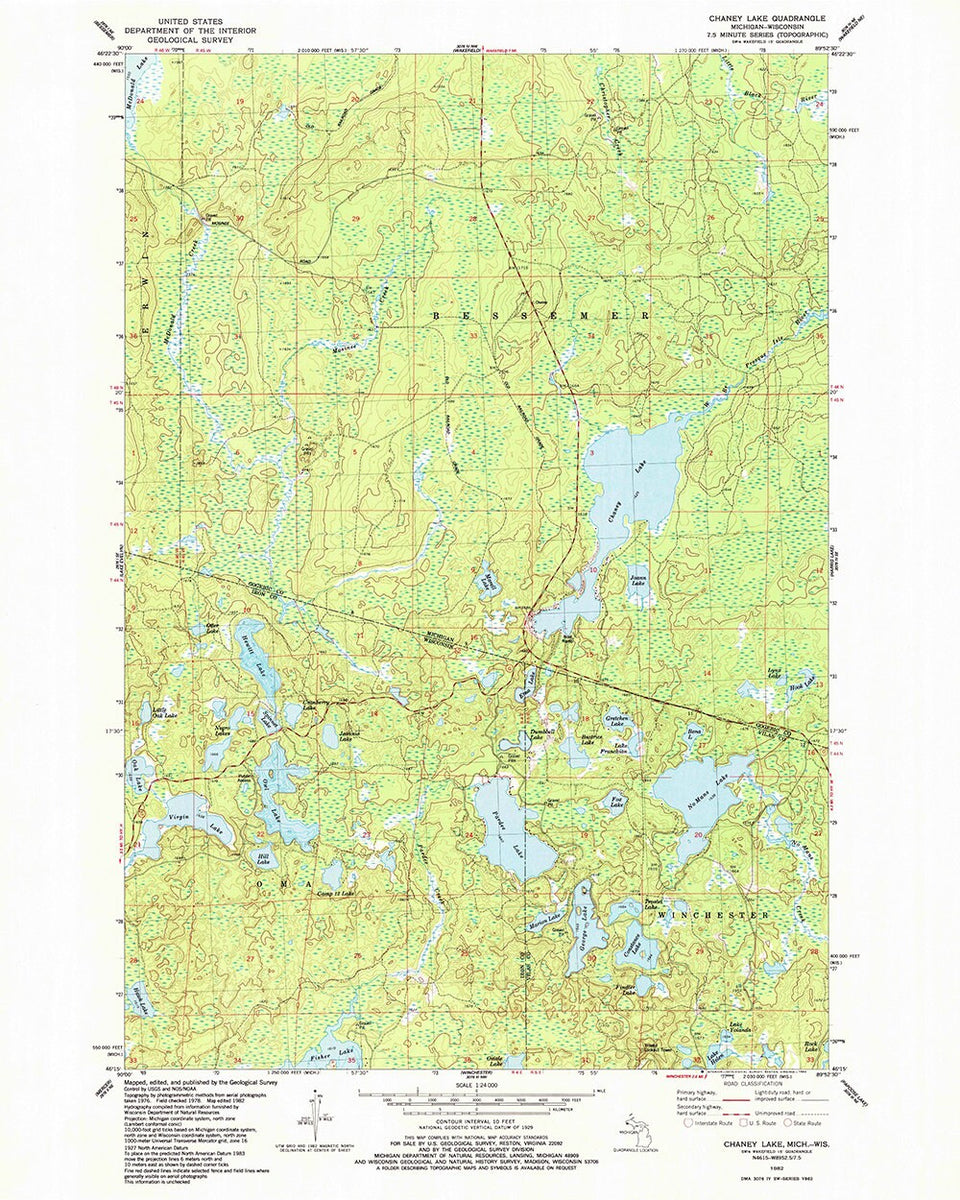 1982 Topo Map of Chaney Lake Michigan Quadrangle – Genealogical Surveyor