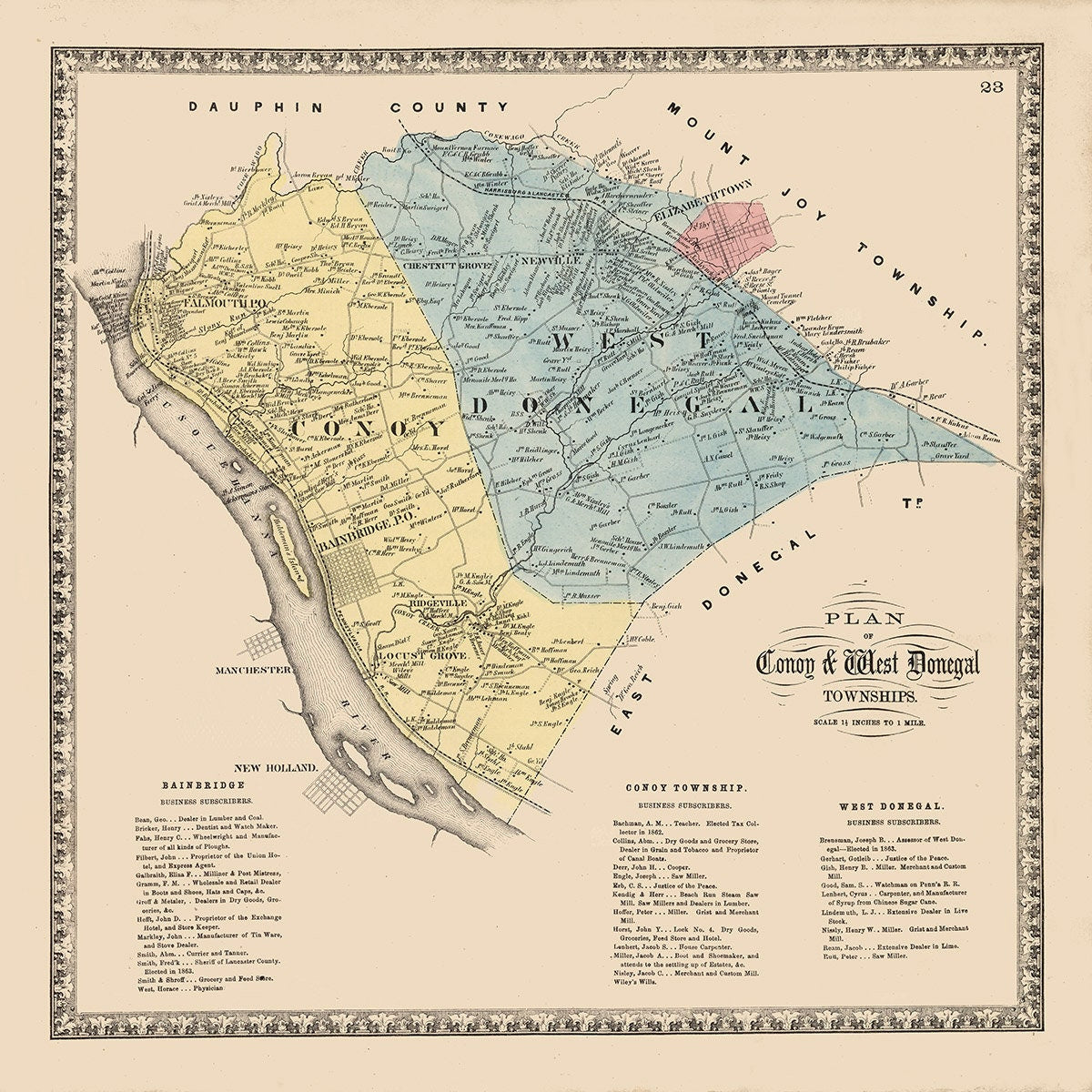 1864 Map of Conoy and West Donegal Township Lancaster County Pennsylva ...