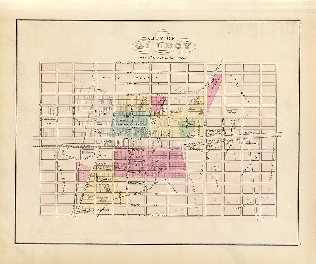 1876 Town Map of Gilroy Santa Clara County California – Genealogical ...