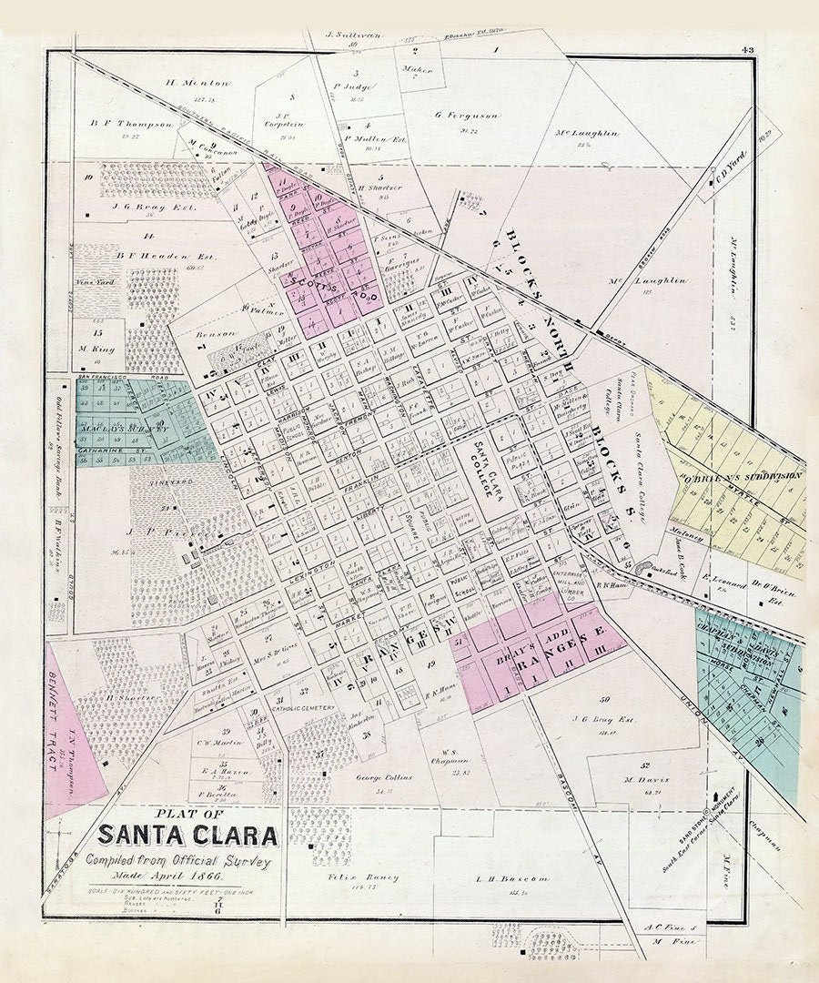 1876 Town Map of Santa Clara California – Genealogical Surveyor