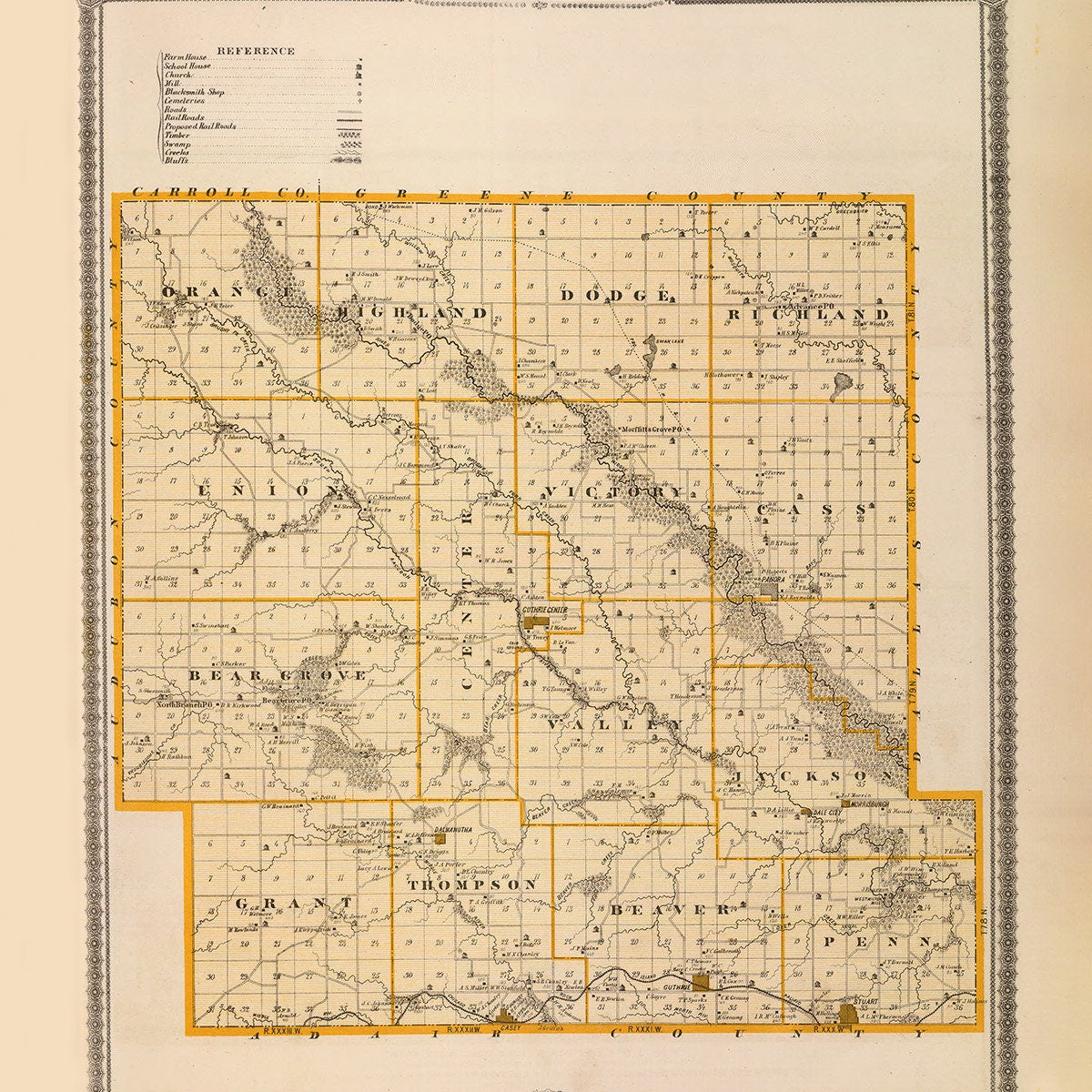 1875 Map of Guthrie County Iowa – Genealogical Surveyor