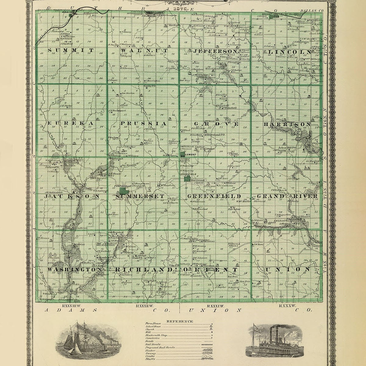 1875 Map of Adair County Iowa – Genealogical Surveyor