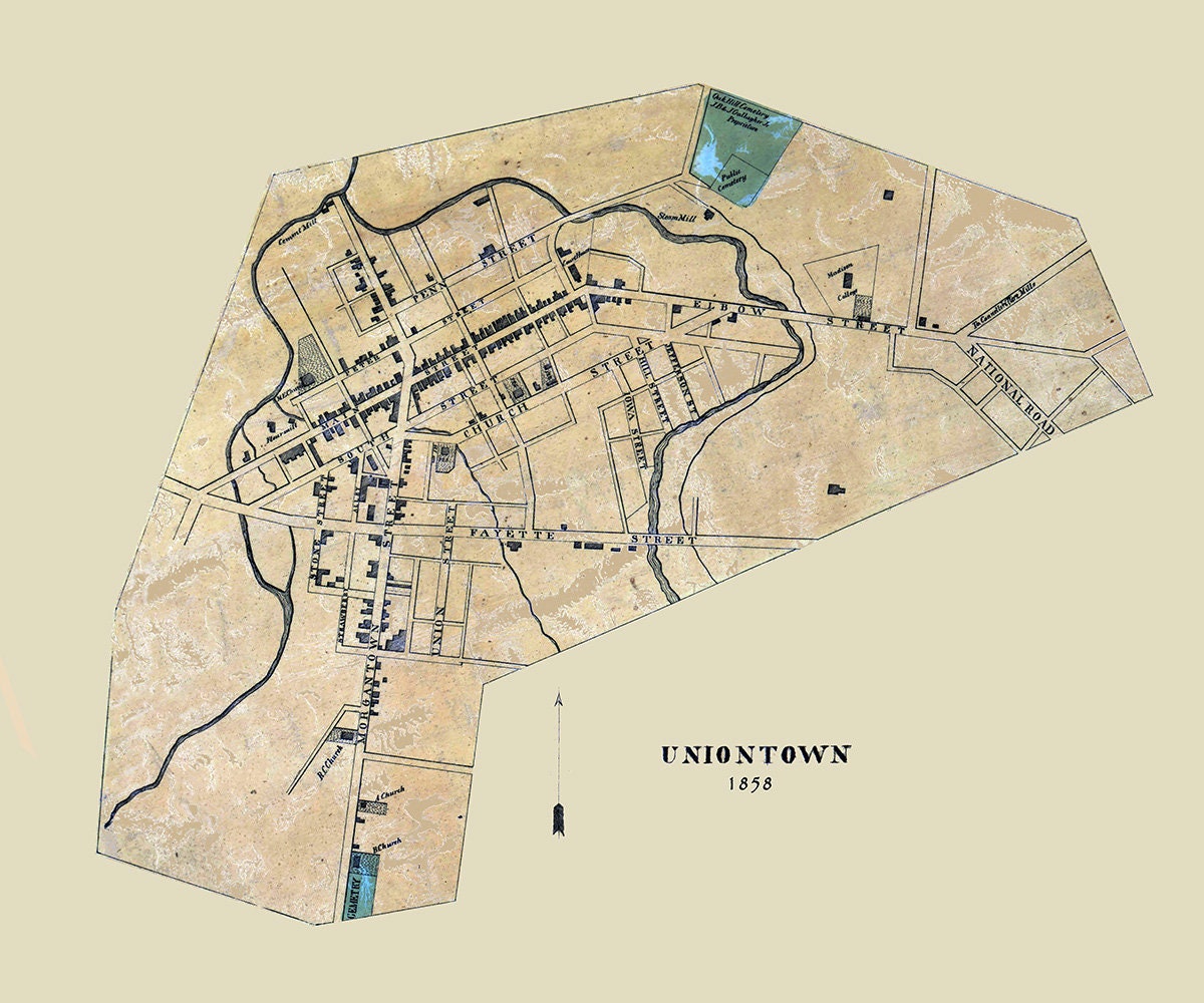 1858 Town Map of Uniontown Fayette County Pa – Genealogical Surveyor