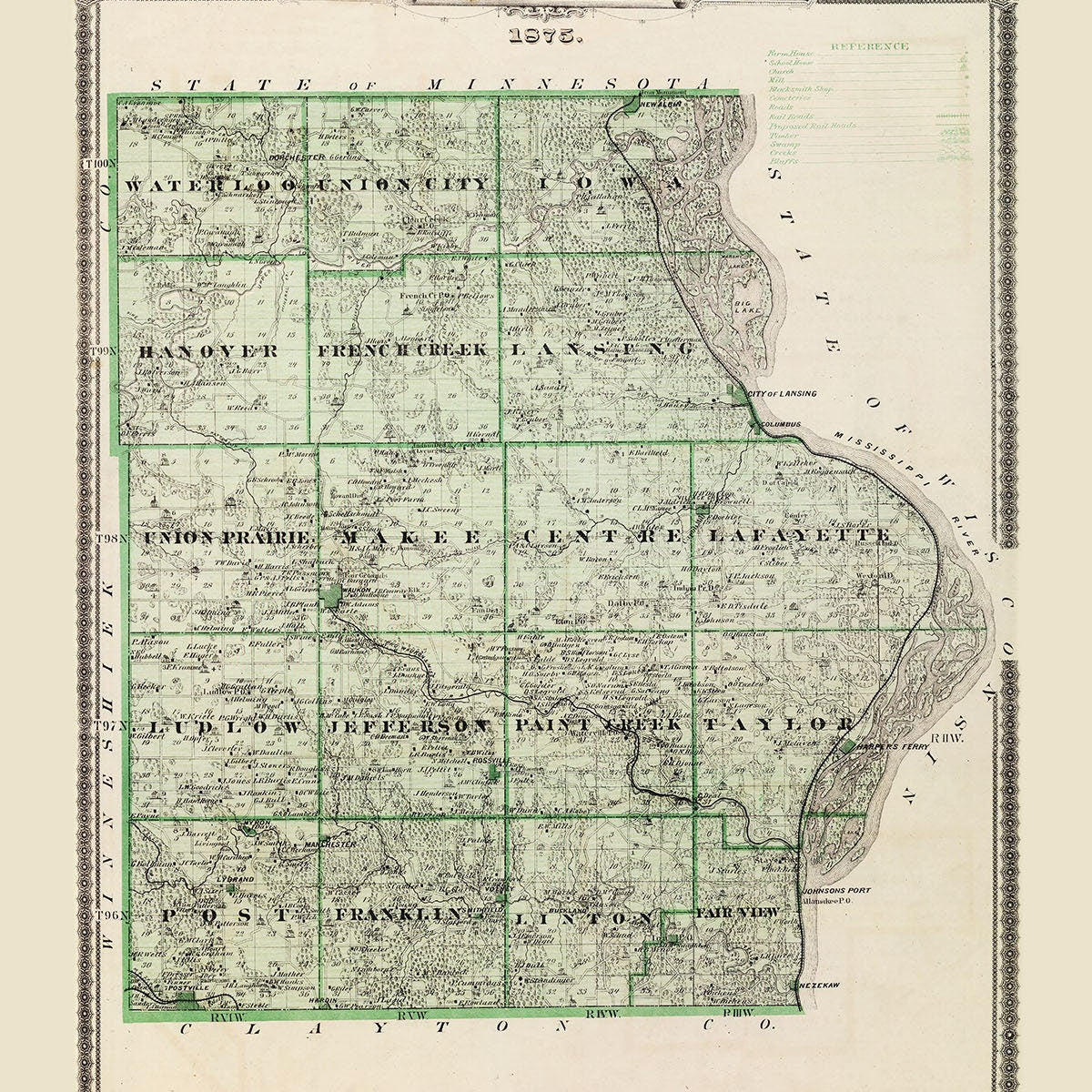 1875 Map of Allamakee County Iowa – Genealogical Surveyor