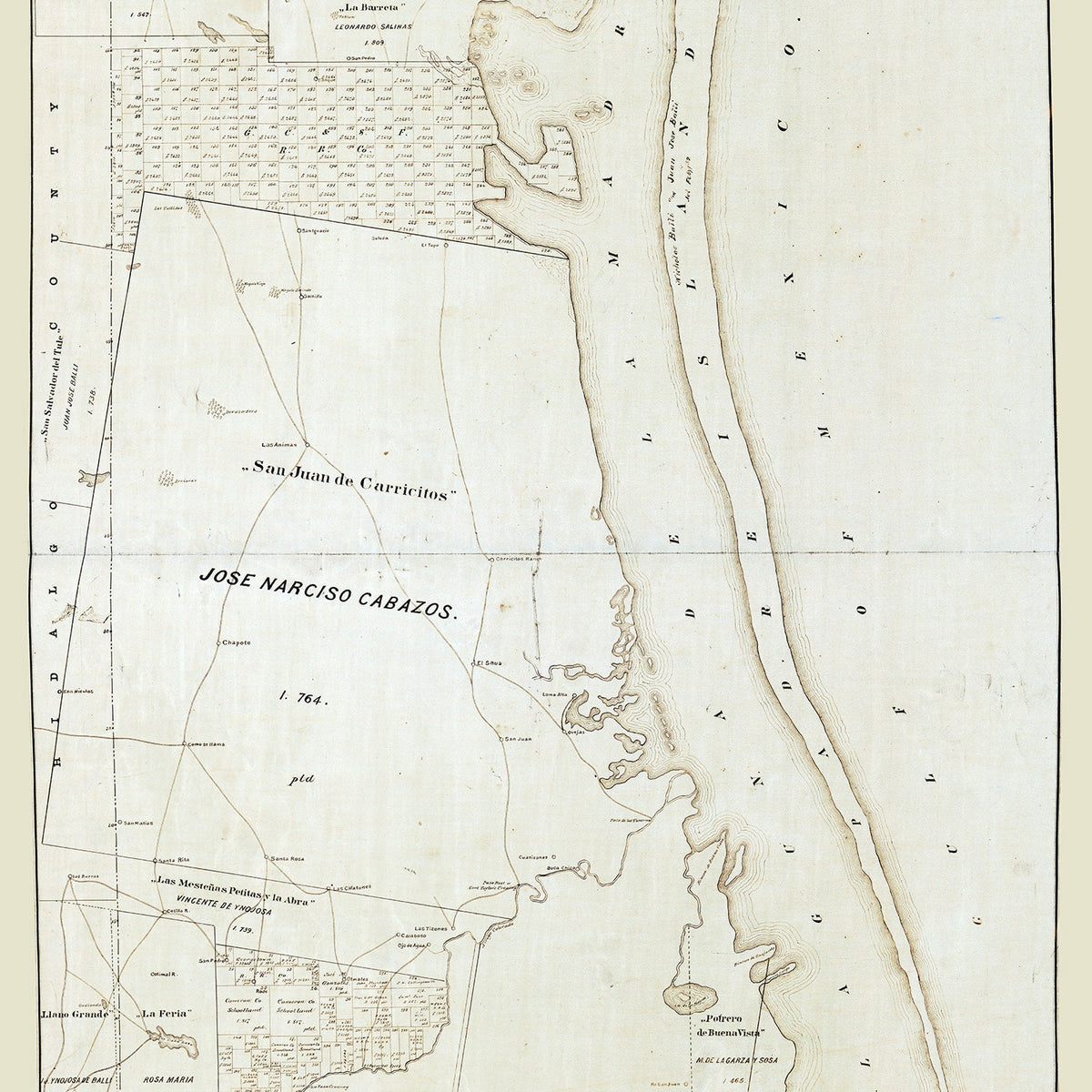 1895 Farm Line Map of Cameron County Texas Boca Chica – Genealogical ...