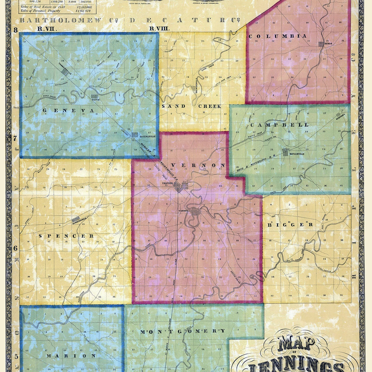 1859 Map of Jennings County Indiana – Genealogical Surveyor