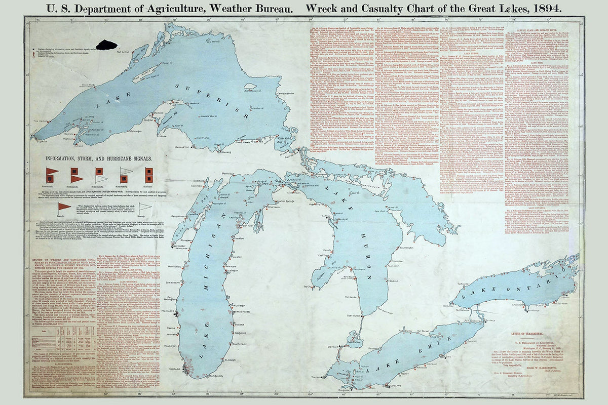 1894 Ship Wreck Map and Chart of The Great Lakes – Genealogical Surveyor