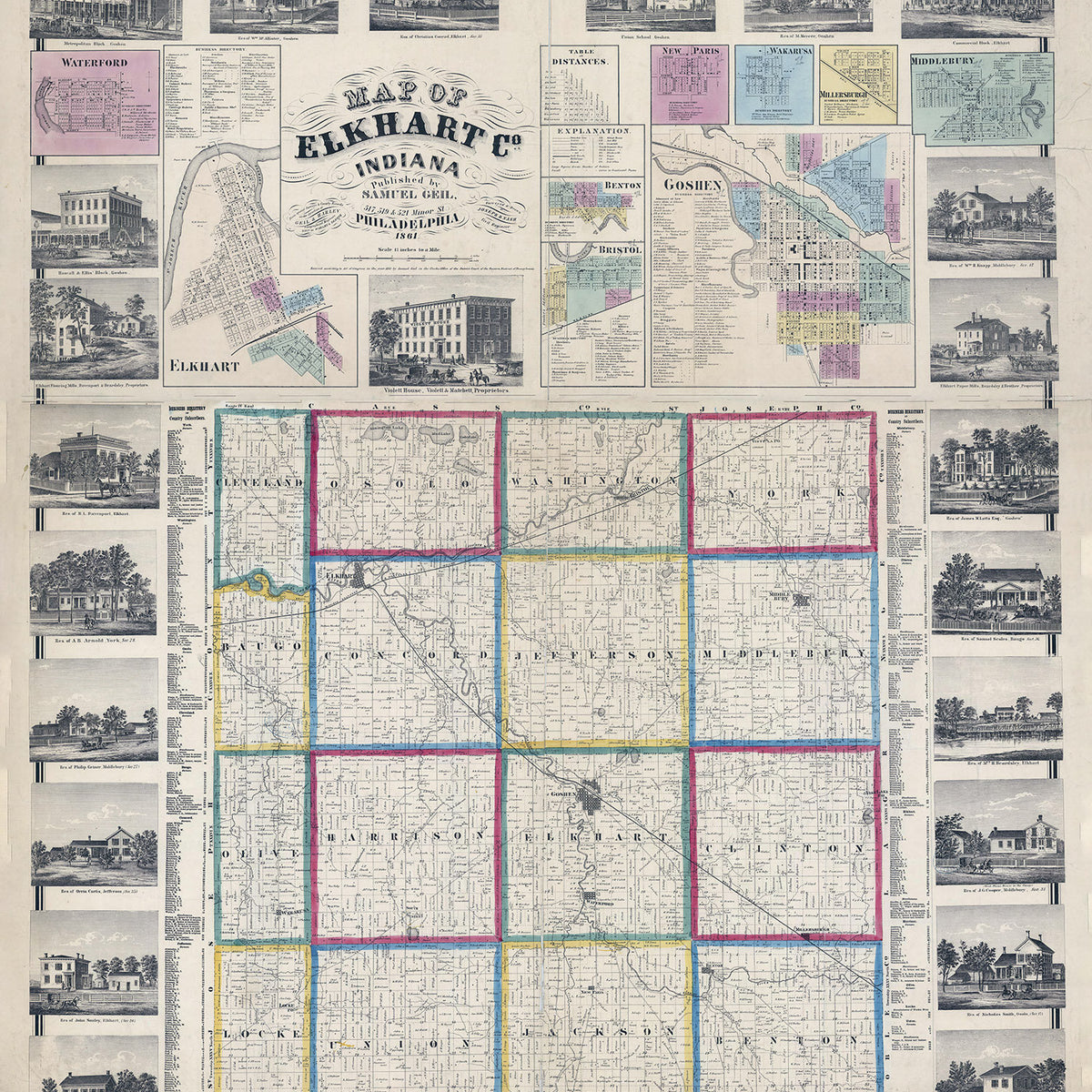 1863 Farm Line Map of Elkhart County Indiana – Genealogical Surveyor
