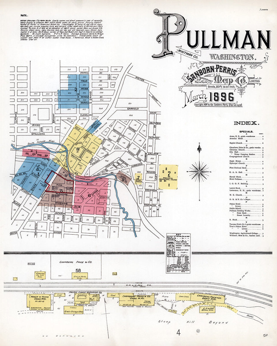 1896 Town Map of Pullman Whitman County Washington – Genealogical Surveyor
