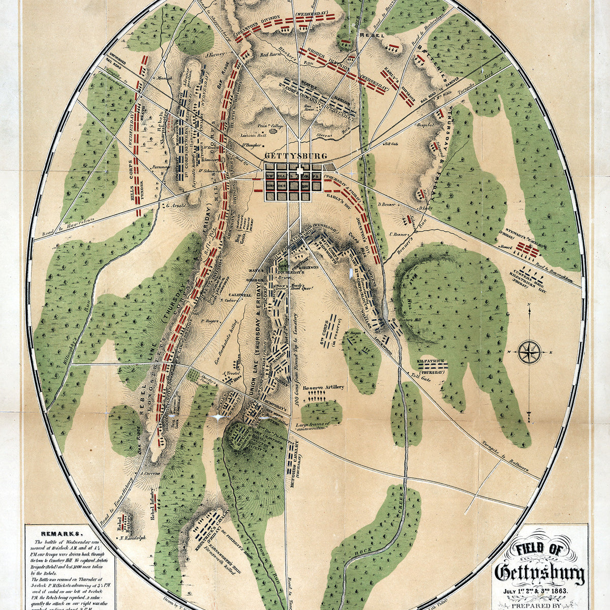 1863 Map of Gettysburg Pennsylvania Battlefield – Genealogical Surveyor
