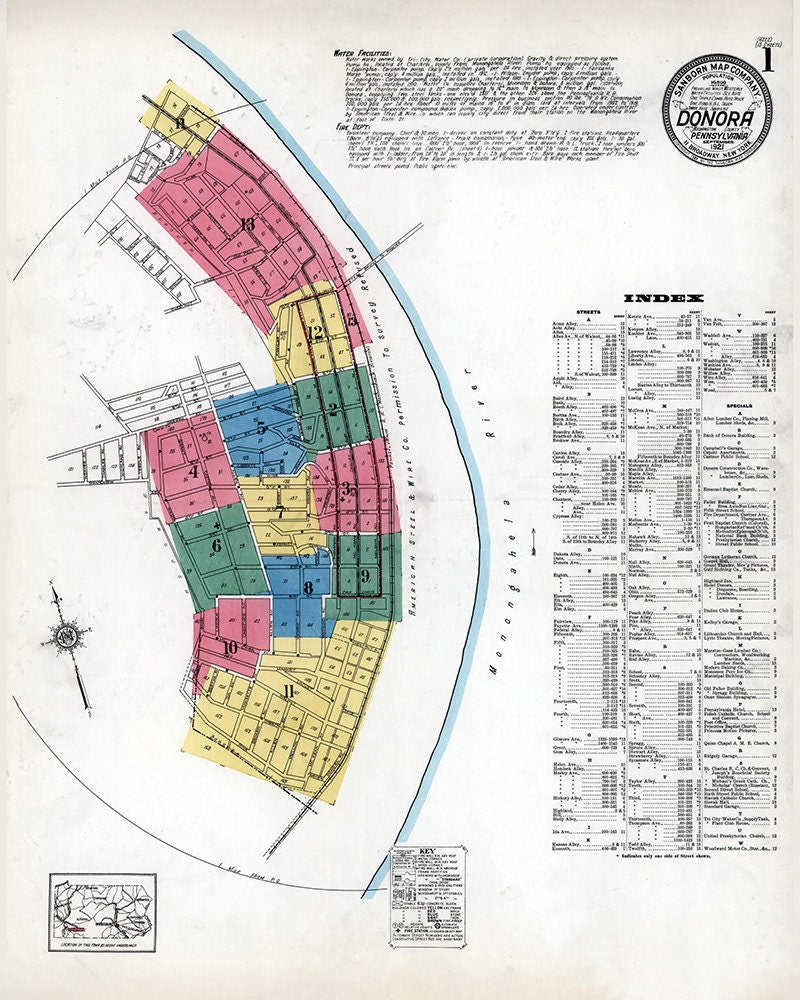 1921 Map of Donora Pennsylvania – Genealogical Surveyor