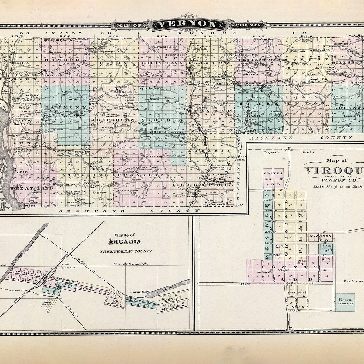 1878 Map of Vernon County Wisconsin – Genealogical Surveyor