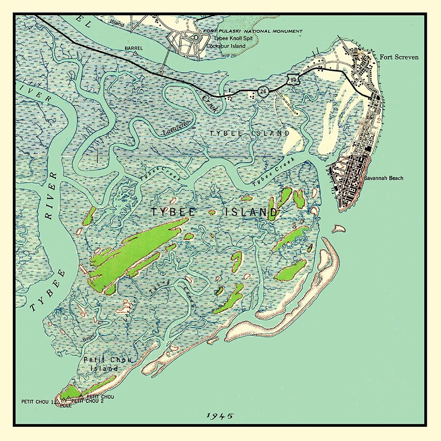 1945 Map of Tybee Island Georgia Savannah Beach – Genealogical Surveyor