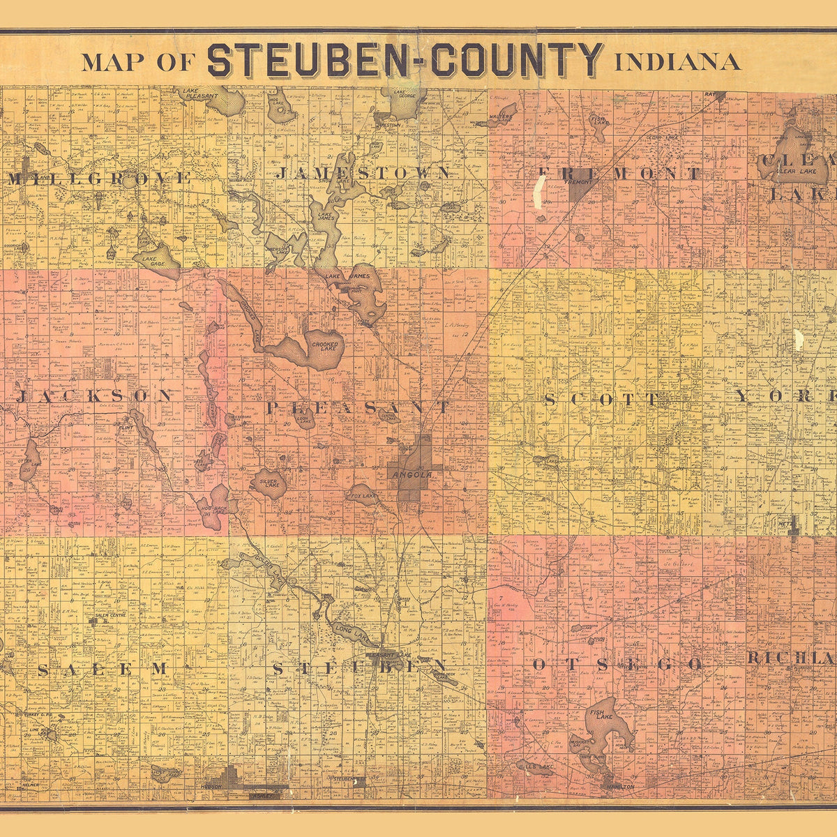 1902 Farm Line Map of Steuben County Indiana – Genealogical Surveyor