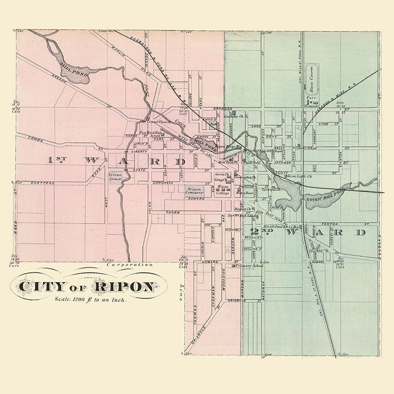 1878 Town Map of Ripon Wisconsin – Genealogical Surveyor