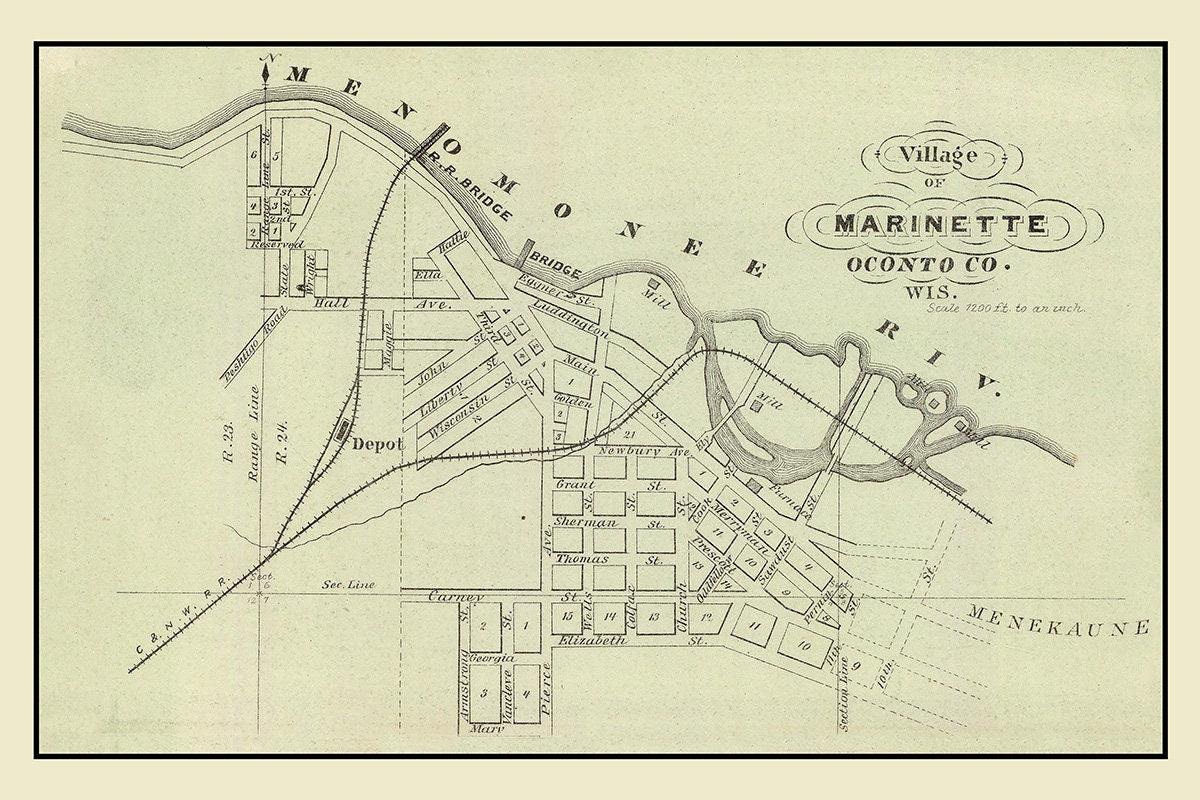 1878 Town Map of Marinette Oconto County Wisconsin – Genealogical Surveyor