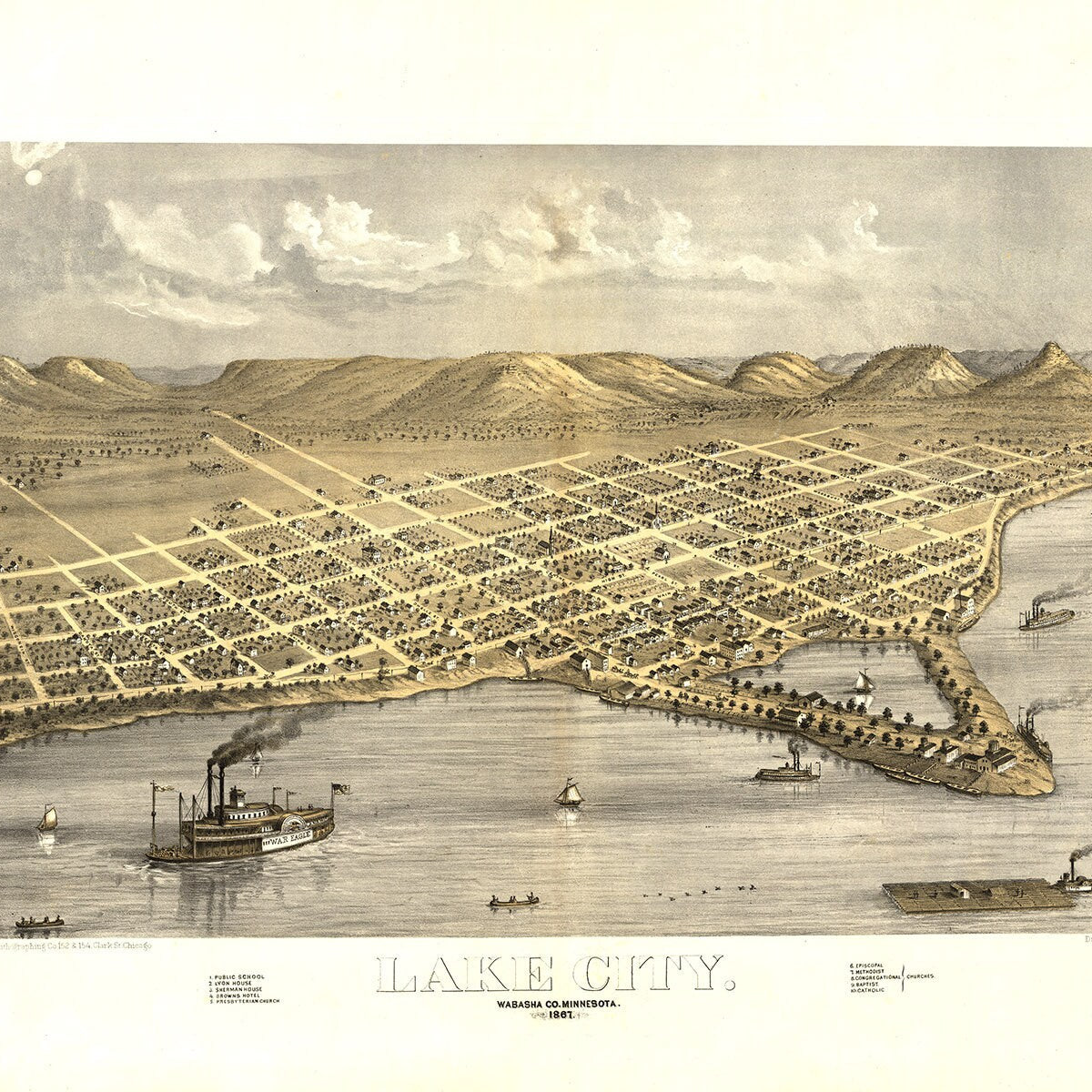 1867 Panoramic Map of Lake City Wabasha County Minnesota – Genealogical ...