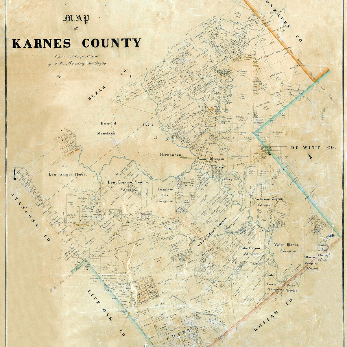 1856 Farm Line Map of Karnes County Texas – Genealogical Surveyor