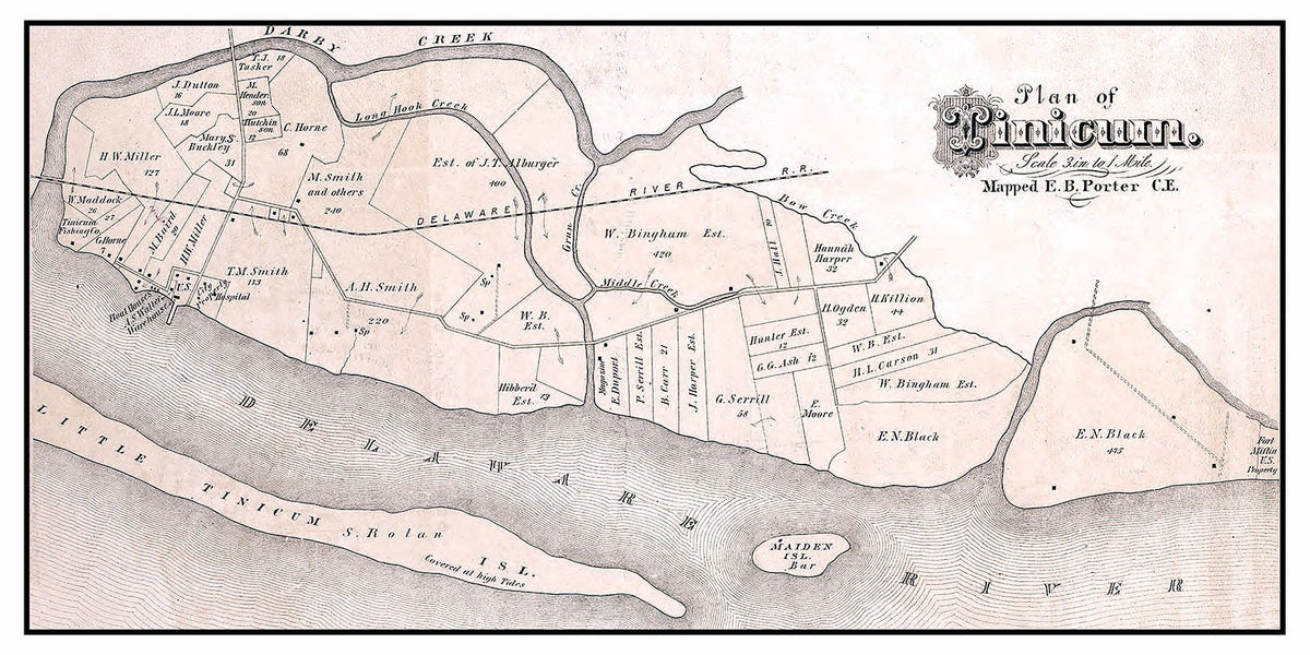 1875 Town Map of Tinicum Delaware County Pennsylvania – Genealogical ...