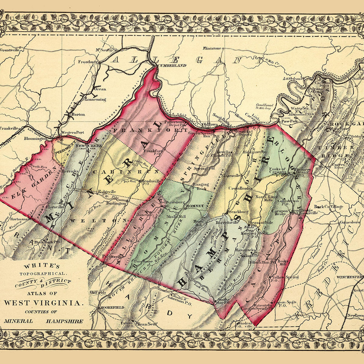 1873 Map of Mineral and Hampshire County West Virginia – Genealogical ...